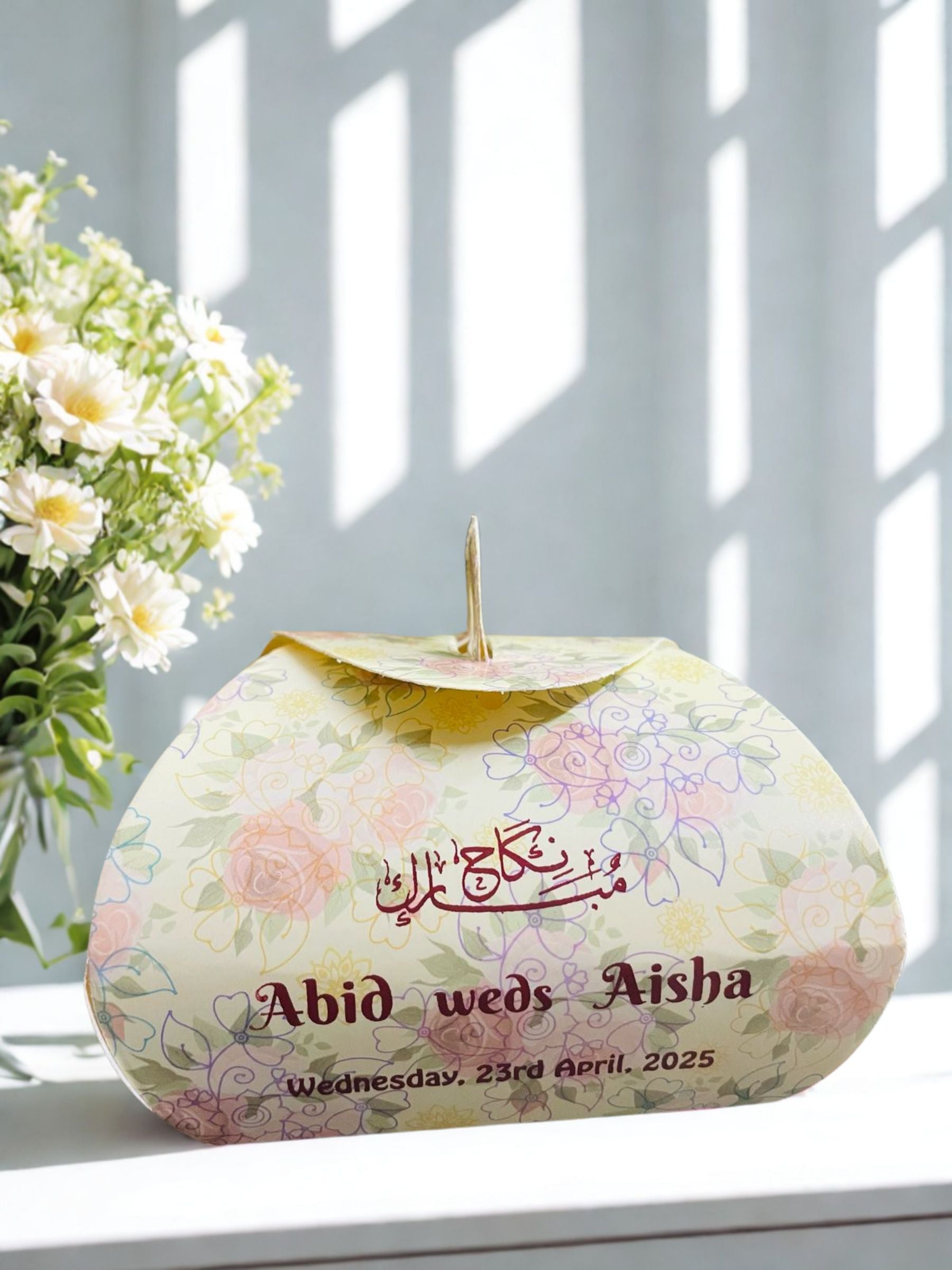 Elegant Floral Nikah Gift Box – Personalized Wedding Favor Box